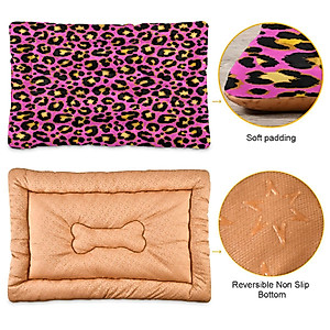 YETTASBIN Leopard Crate Pet Bed, Portable Washable Dog Cat Mat, Soft Comfortable Pet Mattress with Non-Slip Bottom for Dogs Cats Sleeping, 24 x 18 Inch