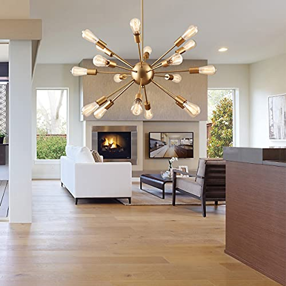 mirrea Vintage Metal Large Dimmable Sputnik Chandelier with 18 Lights (Brushed Brass)