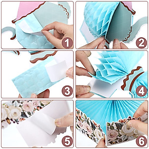 Wettarn 6 Pcs Floral Tea Party Decorations Princess Party Tea Honeycomb Tea Party Centerpieces for Tables Spring Summer Birthday Decors 3D Vintage Teapot Vase Decors for Wedding Girls Women (Floral)