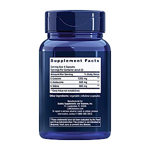 Life Extension Branched Chain Amino Acids - BCAA Supplement - Essential Nutrition L-Leucine, L-Isoleucine, L-Valine for Muscle Recovery Support after Workout - Gluten & GMO Free - 90 Capsules