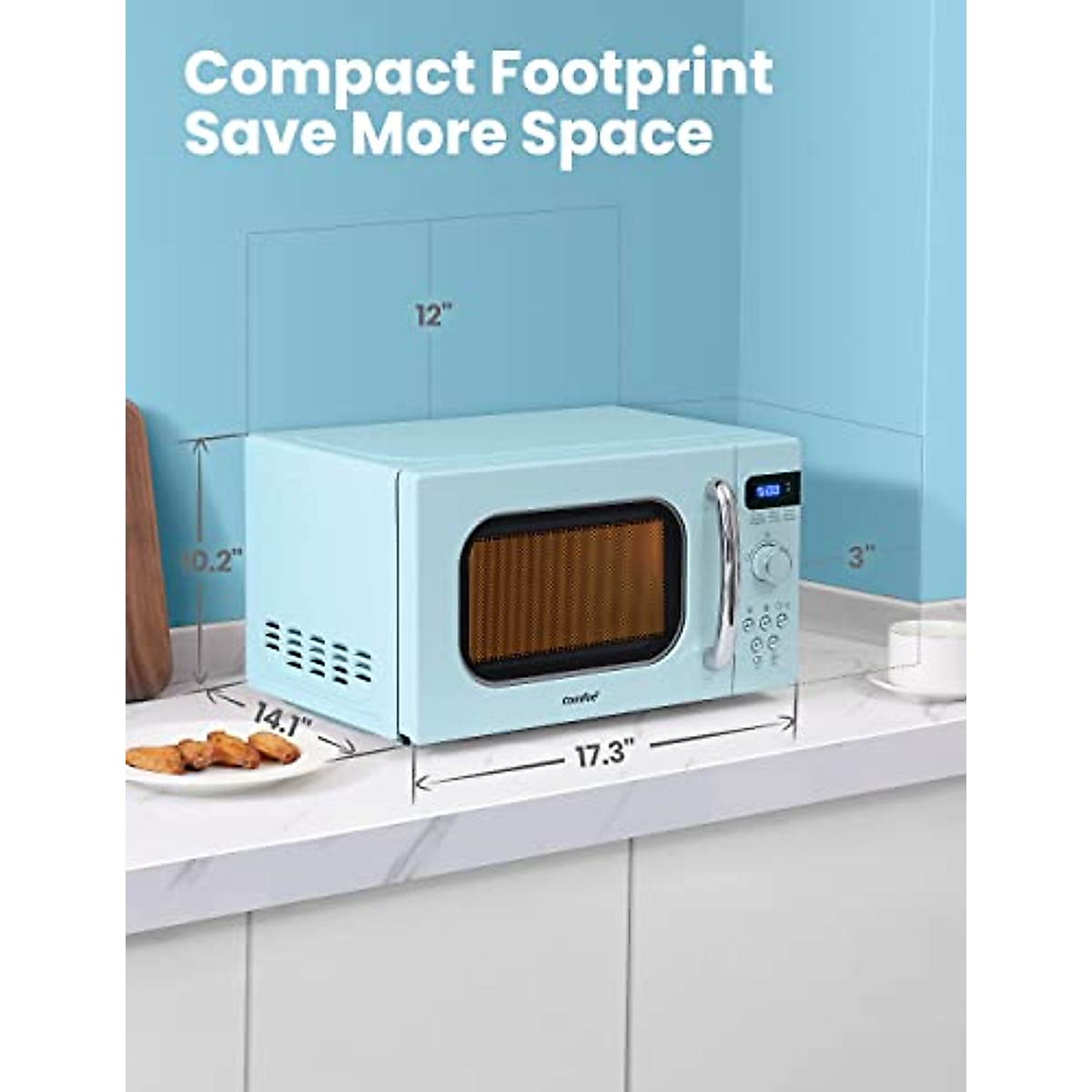 COMFEE' Retro Small Microwave Oven With Compact Size, 9 Preset Menus, Position-Memory Turntable, Mute Function, Countertop Microwave For Small Spaces, 0.7 Cu Ft/700W, Green, AM720C2RA-G