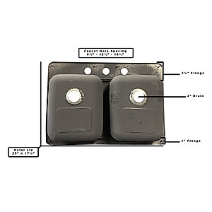 Class A Customs | 25" X 17" X 5" Stainless Steel Double Bowl Sink | 300 Series Stainless Steel | RV Camper Motor Home Sink | Concession Sink