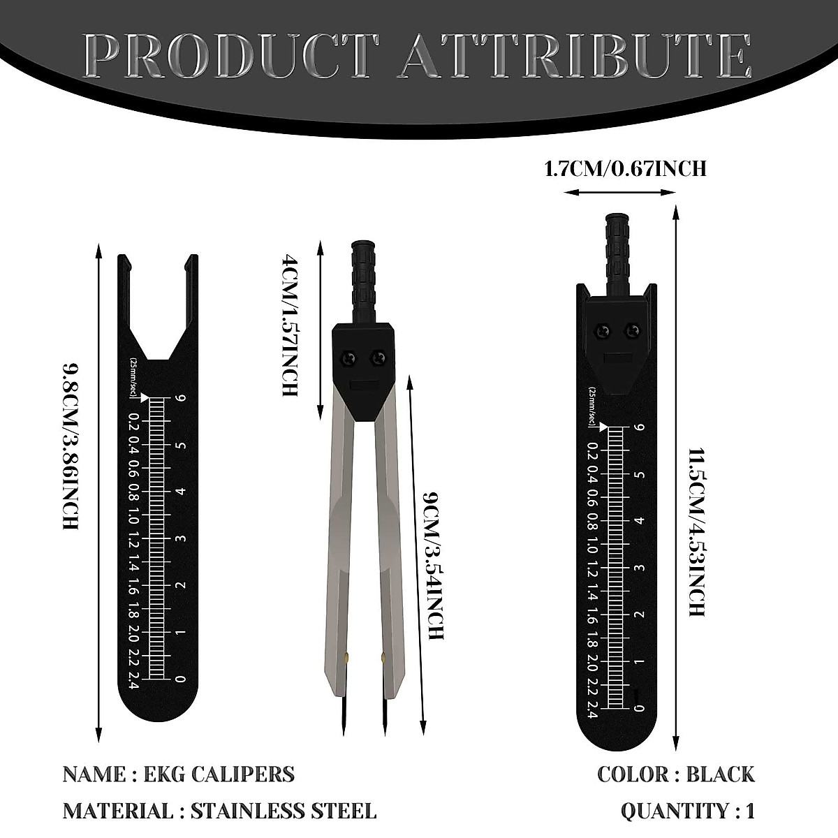BLMHTWO EKG Calipers, ECG Calipers Caliper for Nurses Measuring Tool with Ruler and Help Read ECGs Stainless Steel Black Reliable Useful EKG Caliper for Paramedic School Cardiology Electrocardiogram