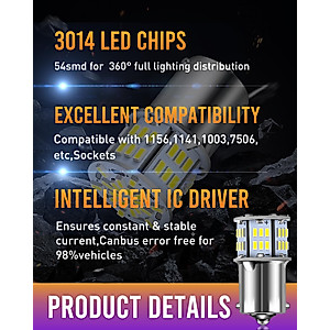 LUYED 1156 LED Bulb New generation 12v Super Bright Low Power ! 650 Lumens 1156 1141 1003 LED Light Bulb for Back Up Reverse Lights Brake Lights Tail Lights Rv lights,White,Pack of 5