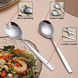 Evanda Salad Server Set 4 Pieces, Stainless Steel Salad Serving Set, Salad Spoon, Salad Servers, Salad Fork, Dishwasher Safe
