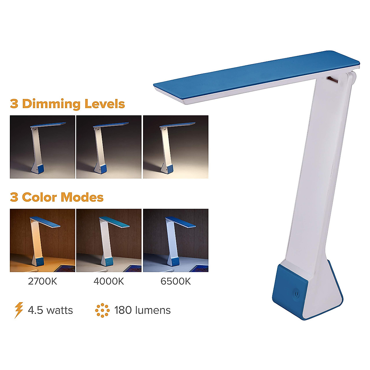 Bostitch KT-VLED1810-BLUE Battery Powered LED Desk Lamp, Blue