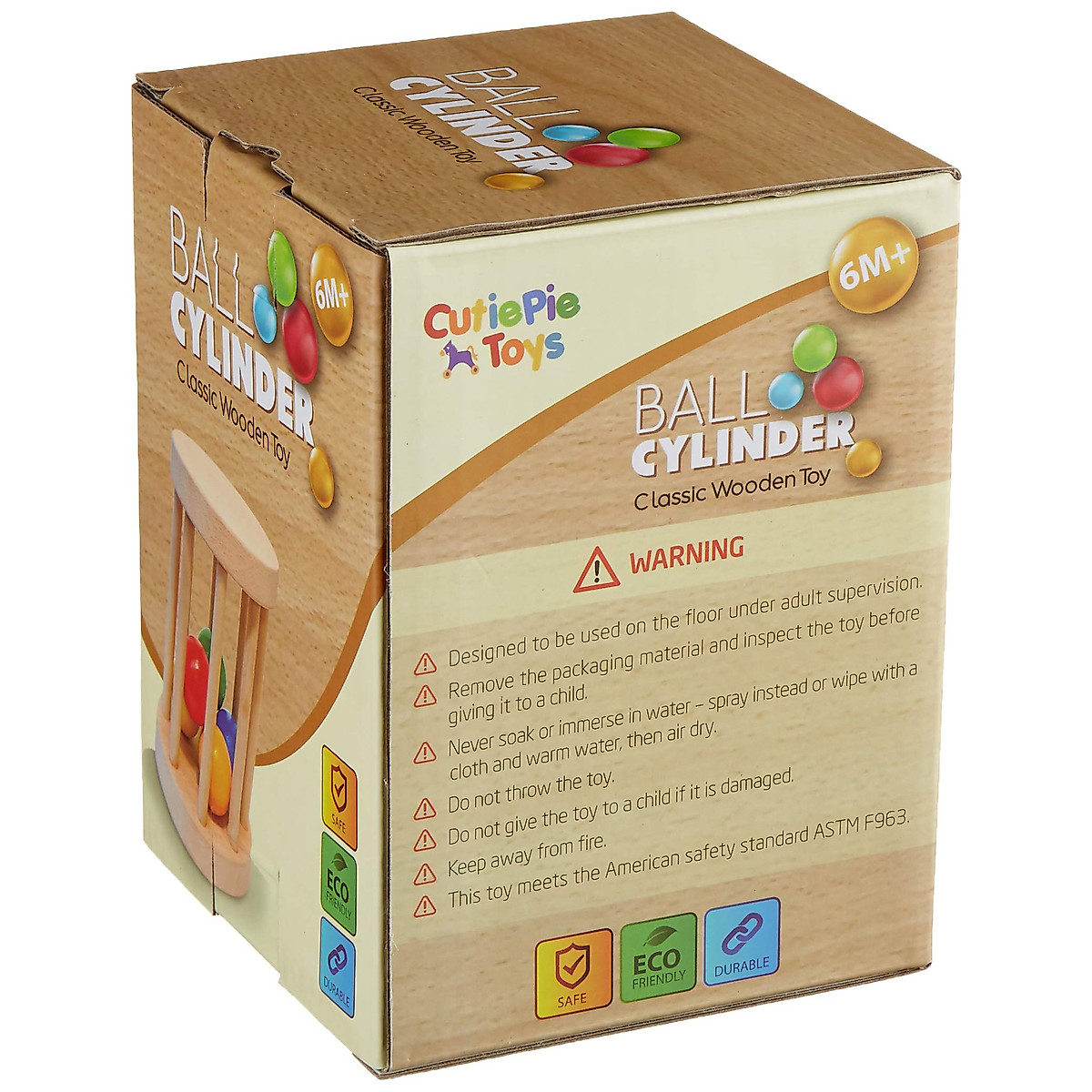 Montessori Ball Cylinder Rolling Drum - Wooden Rattle Rolling Toy - Crawling Toy for Babies 6-12 Months