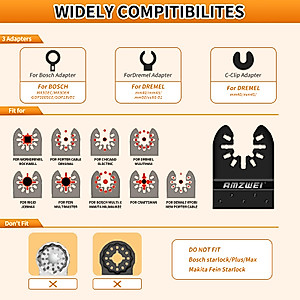 AMZWEI 50PCS Titanium Oscillating Tool Blades, Curved Edge Oscillating Saw Blades for Metal, Wood, Plastic, Quick Release Multi Tool Blades Compatible with Dewalt Milwaukee Ryobi Rockwell Fein