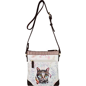B BRENTANO Vegan Cute Animal Graphic Crossbody Bag Purse with Rhinestones and RFID Protection (Boho Feline RF)