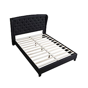 Best Master Furniture Yvette Upholstered Tufted with Wingback Platform Bed, California King, Black