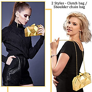 4 Pieces Women Lattice Pattern Metal Handbag Chain Geometric Evening Clutch Purse Gold Rhinestone Rectangle Dangle Earrings Bridal Wedding Choker Bracelet Dangle Bling Glitter Purse