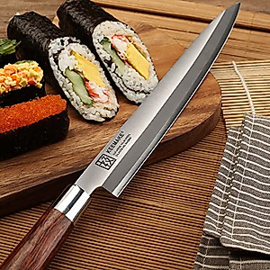 KEEMAKE Sashimi Sushi Knife Japanese 10.5 inch Yanagiba Knife,Japanese VG10 Stainless Steel Single Bevel Blade, Perfect Rosewood Handle Filleting & Slicing Knife