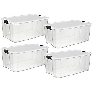 Sterilite Storage System Solution with 116 Quart Clear Stackable Storage Box Organization Containers with White Latching Lid, 8 Pack