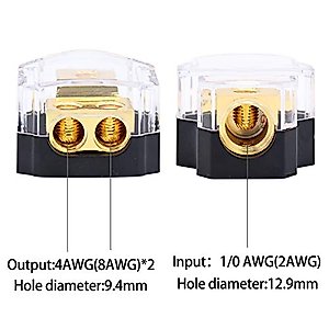 magic source 1pcs Power Distribution Block 0/2/4 Gauge in 4/8 Gauge Out 2-Way Amp Copper Ground Block Distribution for Car Audio Splitter