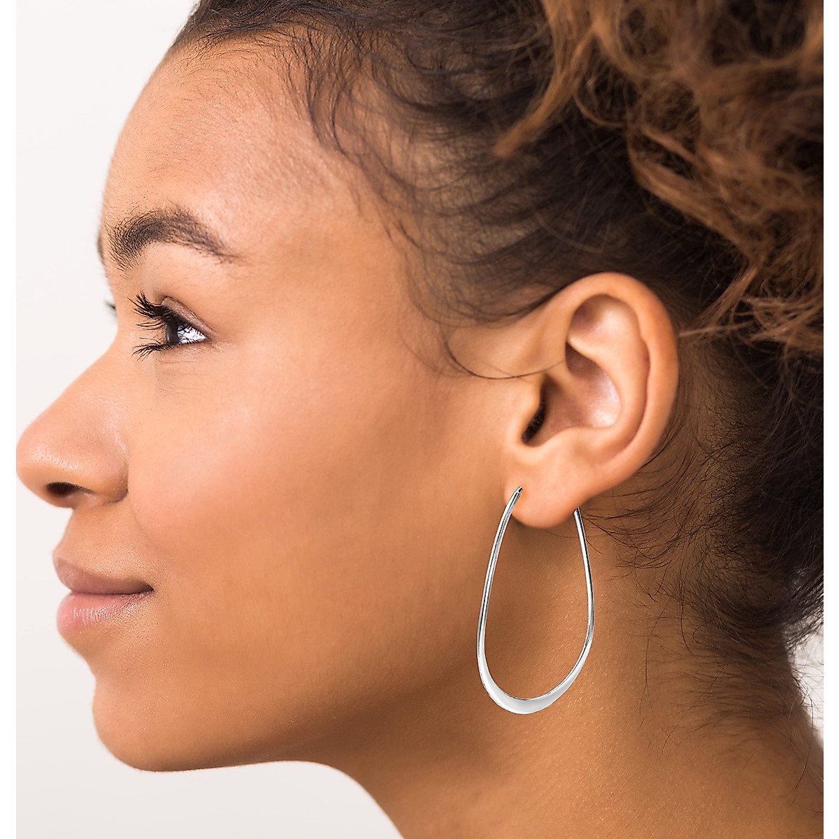 Hoops & Loops 925 Sterling Silver Oval Flat Thin Large 44mm (1.73 in) High Polished Lightweight Click-Top Hoop Earrings for Women and Teen Girls