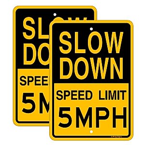 Joffreg Slow Down Speed Limit 5 MPH Sign,17 x12 Inches,Reflective Aluminum (2 Pack)