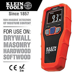 Klein Tools IR5 Dual Laser 12:1 Infrared Thermometer & ET140 Pinless Moisture Meter for Non-Destructive Moisture Detection in Drywall, Wood, and Masonry; Detects up to 3/4-Inch Below Surface