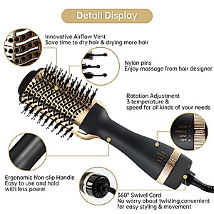 CosySun 3-in-1 Round Brush Hot Air Brush One Step Hair Dryer and Styler Volumizer, Gold, Ceramic Technology, 3 Speeds, 120V DC