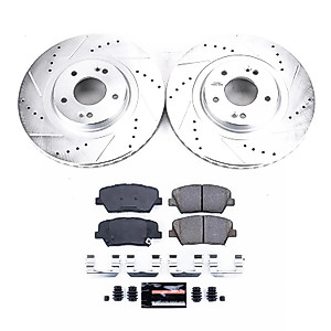 Power Stop K7064 Front Z23 Carbon Fiber Brake Pads with Drilled & Slotted Brake Rotors Kit For 2013 2014 2015 2016 2017 2018 Santa Fe Sport | 2015 2016 2017 2018 2019 2020 Sorento