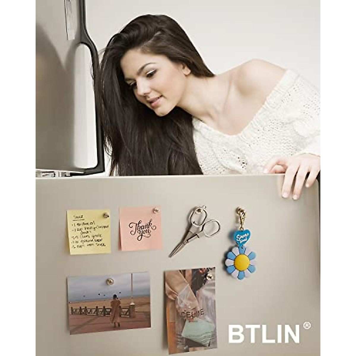 BTLIN Fridge Magnets Extra Strong, Large Heavy Duty Magnetic Push Pins for Kitchen Refrigerator Metal Bulletin Board Whiteboard Office 12Pack 15x18mm