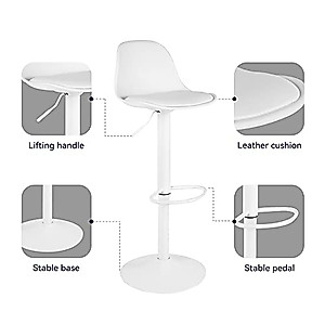 Miereirl Bar Stools Set of 2 Morden Height Counter Bar Stools with Polypropylene Back and Leather Seat，Swivel Adjustable Stool Chair for Home Kitchen Island-White
