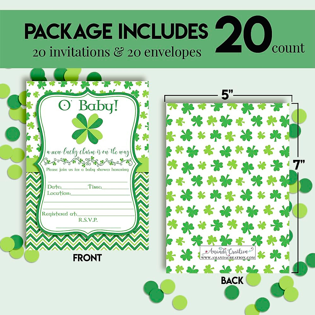 Amanda Creation O' Baby St. Patrick's Day Baby Shower Fill In Invitations set of 20 with envelopes