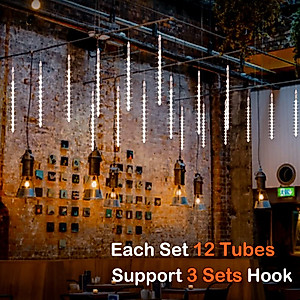 Vikdio Meteor Shower Rain Lights, 30cm 12 Spiral Tubes 360 LEDs 3.85m Lit Length Waterproof Snowfall LED Lights for Wedding Christmas Garden Tree Home Decor, Support 3 Sets Connected (White)