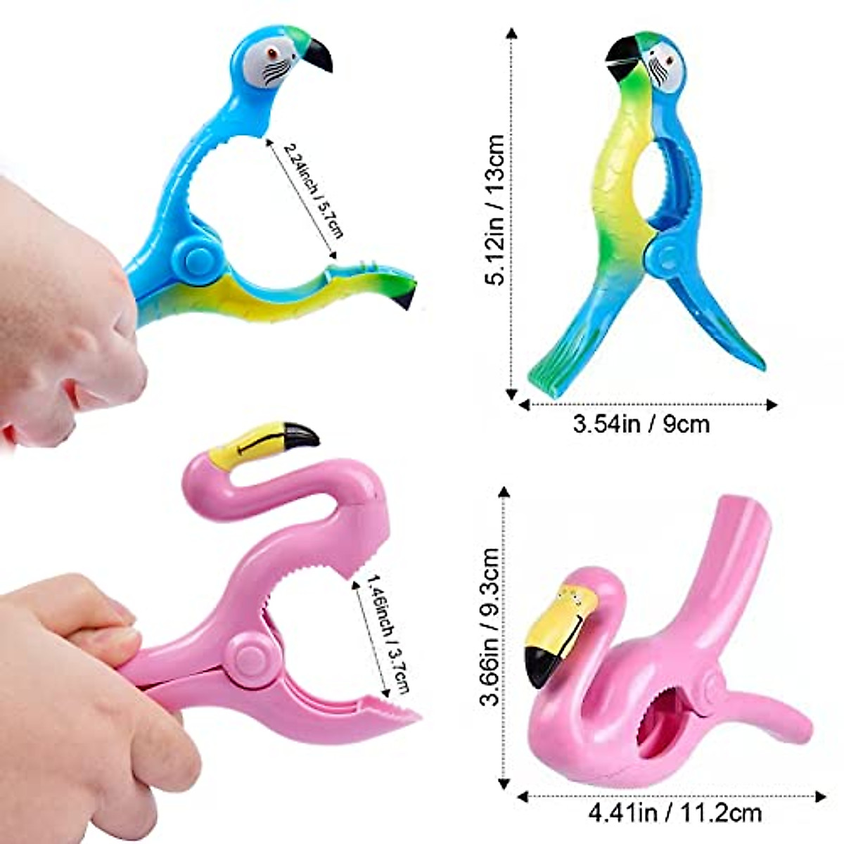 Beach Towel Clips, Sopito Beach Chair Clip Flamingo Towel Clips Parrot Towel Holder for Clothes Quilt Blanket Home Pool Chair, Set of 4