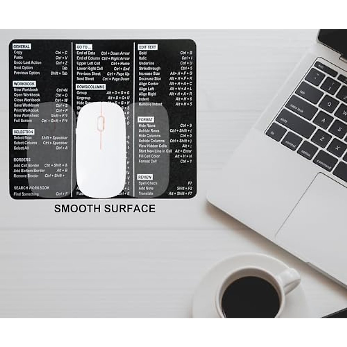 Monilee and Bella Excel Shortcuts Mouse Pad - 66 Reference Cheat Sheet Guide Keyboard Shortcut Formulas - The Ultimate Productivity Tool 7.75" x 9.25" (Solid Black Print)