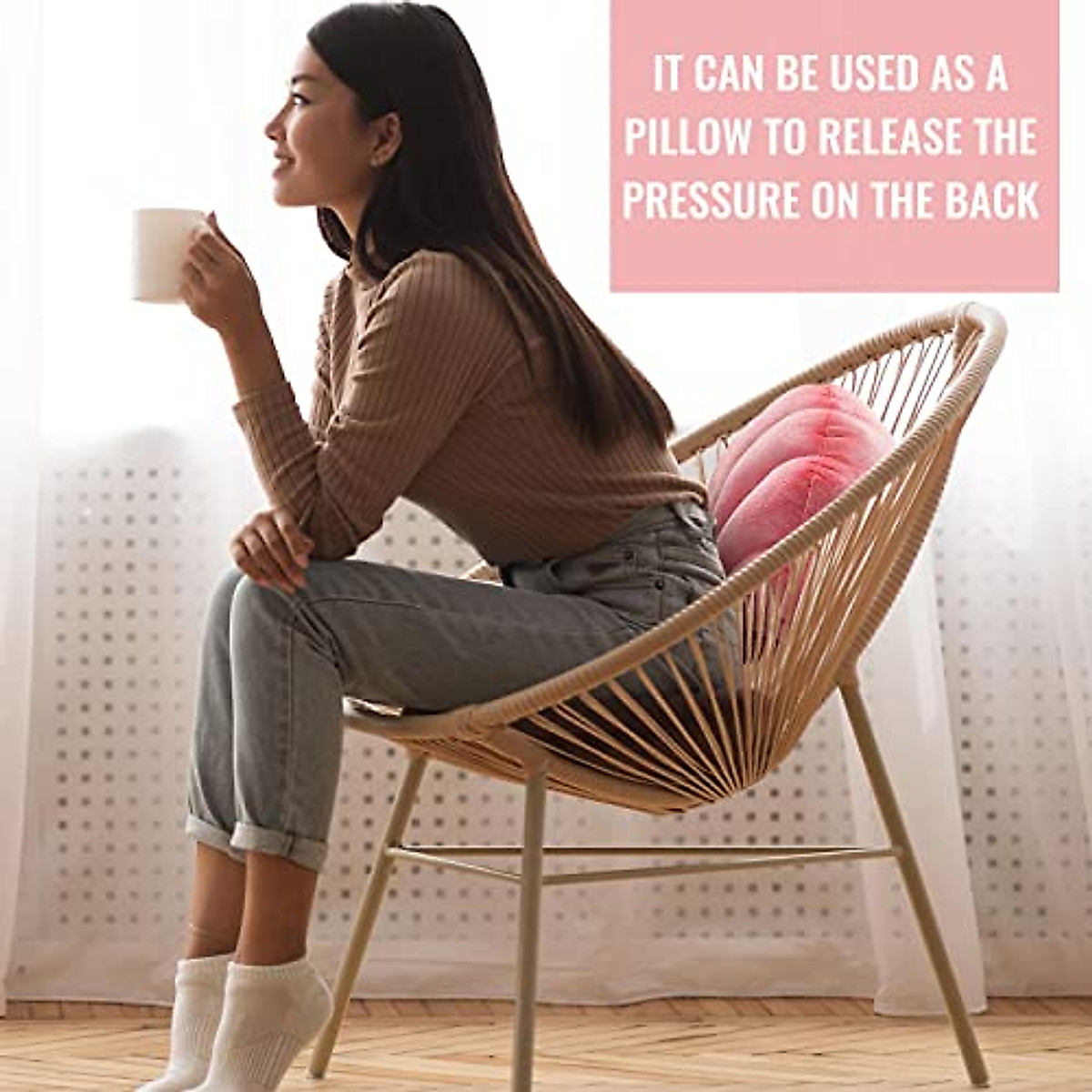 Marsui Pink Sea Princess Seashell Decorative Pillow, Soft Sea Shell Shaped Chair Cushion Stuffed Throw Pillow Cute Clam Pillow for Sofa Bed Couch Chair Home Living Room Bedroom Office (13.4 x 9.8 in)