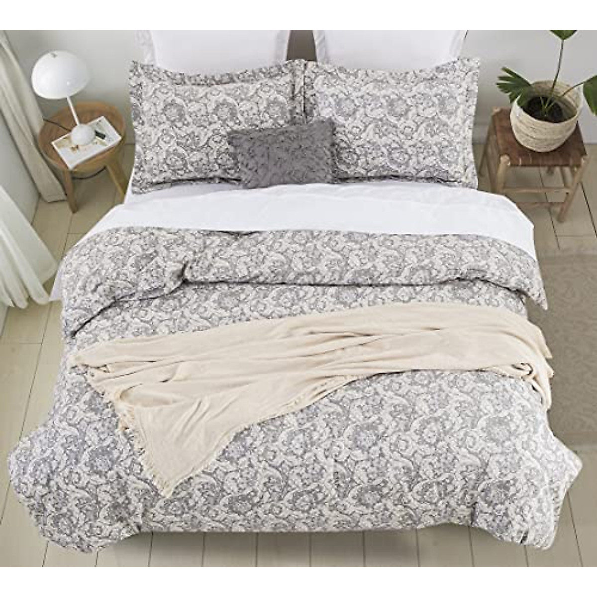 DAUAOTO Twin XL 68"X92" Duvet Cover Set, Cotton Farmhouse Print Bedding for Twin Extra Long Bed, Gray Paisley Pattern