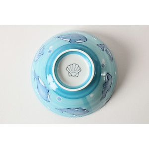 Mino ware Japanese Ceramics Kids Rice Bowl made in Japan (Japan Import) Dolphine & Whale Blue MIC014