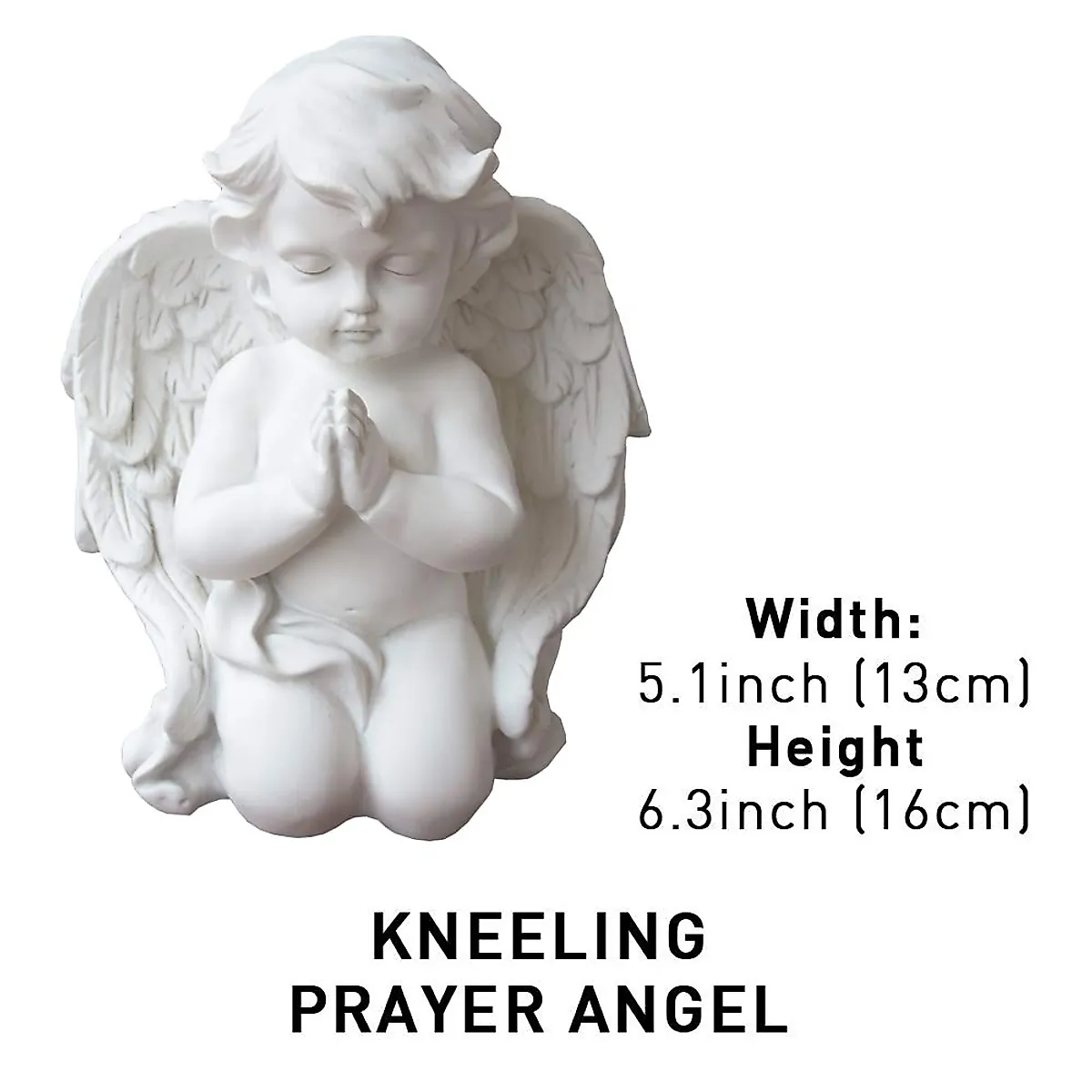 OwMell Kneeling Praying Cherubs Statue, Resin Baby Angel Figurine, Wings Angel Statue Memorial Cherub Sculpture for Home Decoration 6.3" - White