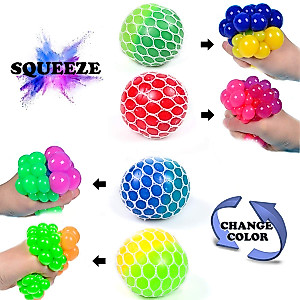 Squishy Balls 12 PCS Stress Balls Fidget Toys for Kids Adults with Exclusive Mesh Color Changing Stress Balls,Anti-Anxiety Toys, Relieve Pressure Balls Sensory Toys,Stress Relief Ball for Kids