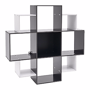 LyeXD 3 Tiers Wall Shelf w/9 Compartments, 35.43in Long Floating Shelf for Wall Multi-Grid Wall Mounted Bookcase up to 66.1lbs, Unique Bookshelf Storage Shelves for Bedroom (Black+White)