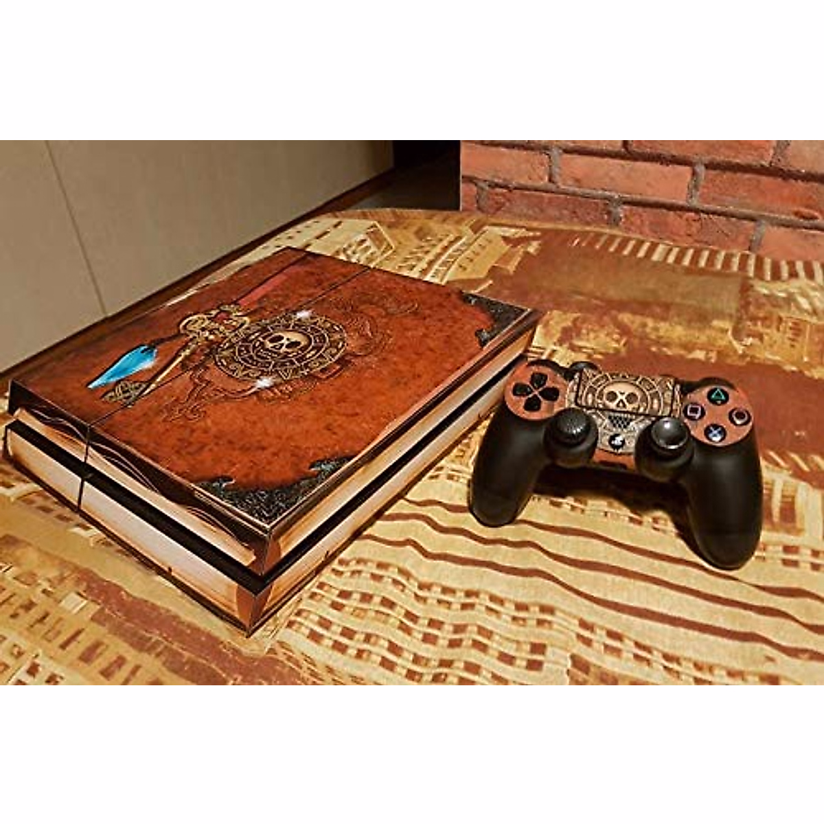 ZOOMHITSKINS PS4 Console and Controller Skins, Old Book Treasure Pirate Knight Medieval Gold Pearl Map, Durable, Bubble-Free Goo-Free, 1 Console Skin 2 Controller Skins, Made in USA