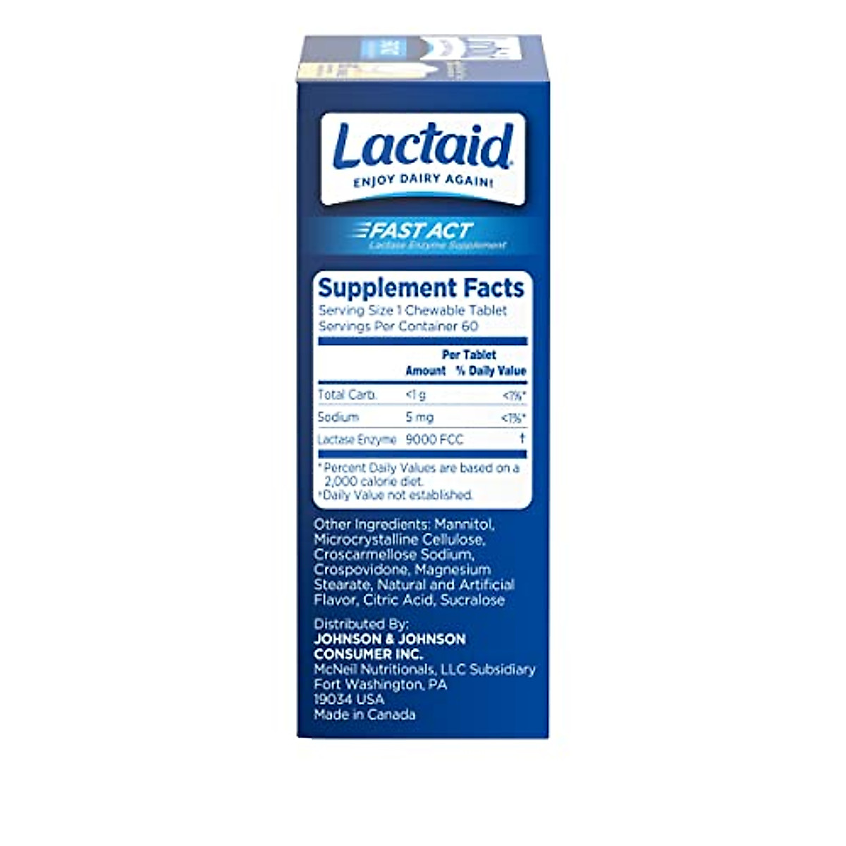 Lactaid Fast Act Lactose Intolerance Chewables with Lactase Enzymes, Vanilla, 60 Count (Pack of 1)