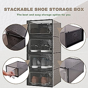 AOTENG STAR Drop Front Shoe Boxes 12 Pack Shoes Storage Containers Organizer Stackable,Plastic Shoe Storage Box Sneaker Cases for Closets Entryway Bedroom Garage,Fits Men's US Size 5.0-10