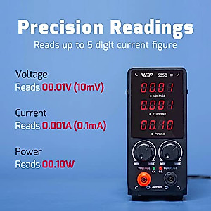 WEP 605D-III DC Variable Power Supply 60.00V 5.000A High Precision Bench Lab Power Supply with Alligator Clips for anodizing kit, Electroplating, arduino, breadboard
