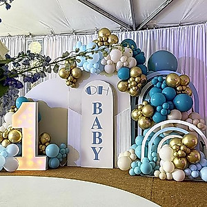 Dusty Blue Balloons Garland Arch Kit-122pcs Baby Blue Gold White Balloons Arch Kit, Baby Shower Decorations for Boy,Boy Birthday Party Decor Supplies