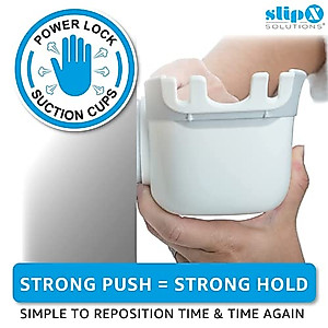SlipX Solutions Patented Power-Lock Shower Organizer Caddy w/ Suction Cups | Rust Free Shelf | Basket Holds Up to 22lbs for Shampoo, Soap, & Hooks for Razor | Perfect for RV, Dorm, & Bathroom