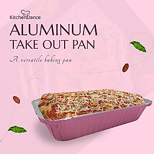 KitchenDance Colored Shallow Take Out Pans with Plastic lid - 1.5 Pounds Food Storage Aluminum Foil Baking Pan - Aluminum Pans Perfect for Cooking, Freezing, Preparing Food, 6417P (Pink, 50)