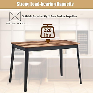 Giantex 43.5" L Rectangular Dining Table, Farmhouse Dinette Table w/ 4 Rubber Wood Legs, Kitchen Dinner Table for Kitchen Dining Room Living Room (Walnut & Black)
