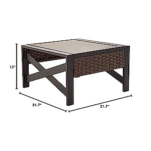 LOKATSE HOME Outdoor Metal Coffee Table Patio Square Side End Wicker Rattan Furniture with X Shaped Steel Legs, Brown&Black