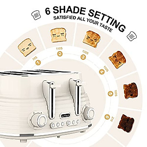 Anfilank 4-Slice Toaster, 1.5" Extra Wide Slots, Retro Stainless Steel with High Lift Lever, Cancel, Bagel, Defrost Function, Removal Crumb Tray, 6-Shade Settings, Dual Independent Control Panel, (Cream)