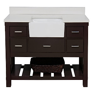 Charlotte 48-inch Bathroom Vanity (Quartz/Chocolate): Includes Chocolate Cabinet with Stunning Quartz Countertop and White Ceramic Farmhouse Apron Sink