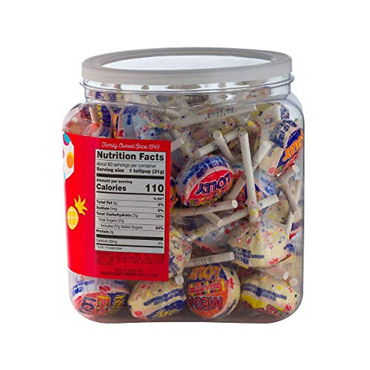 Smarties Lollies Mega | Vegan, Gluten Free, Peanut & Fat Free Fruity Flavors Childhood Treat, Perfect for Parties & Celebrations | Made by US Candy Company Since 1949 - 4 Pounds Jar 60 Counts