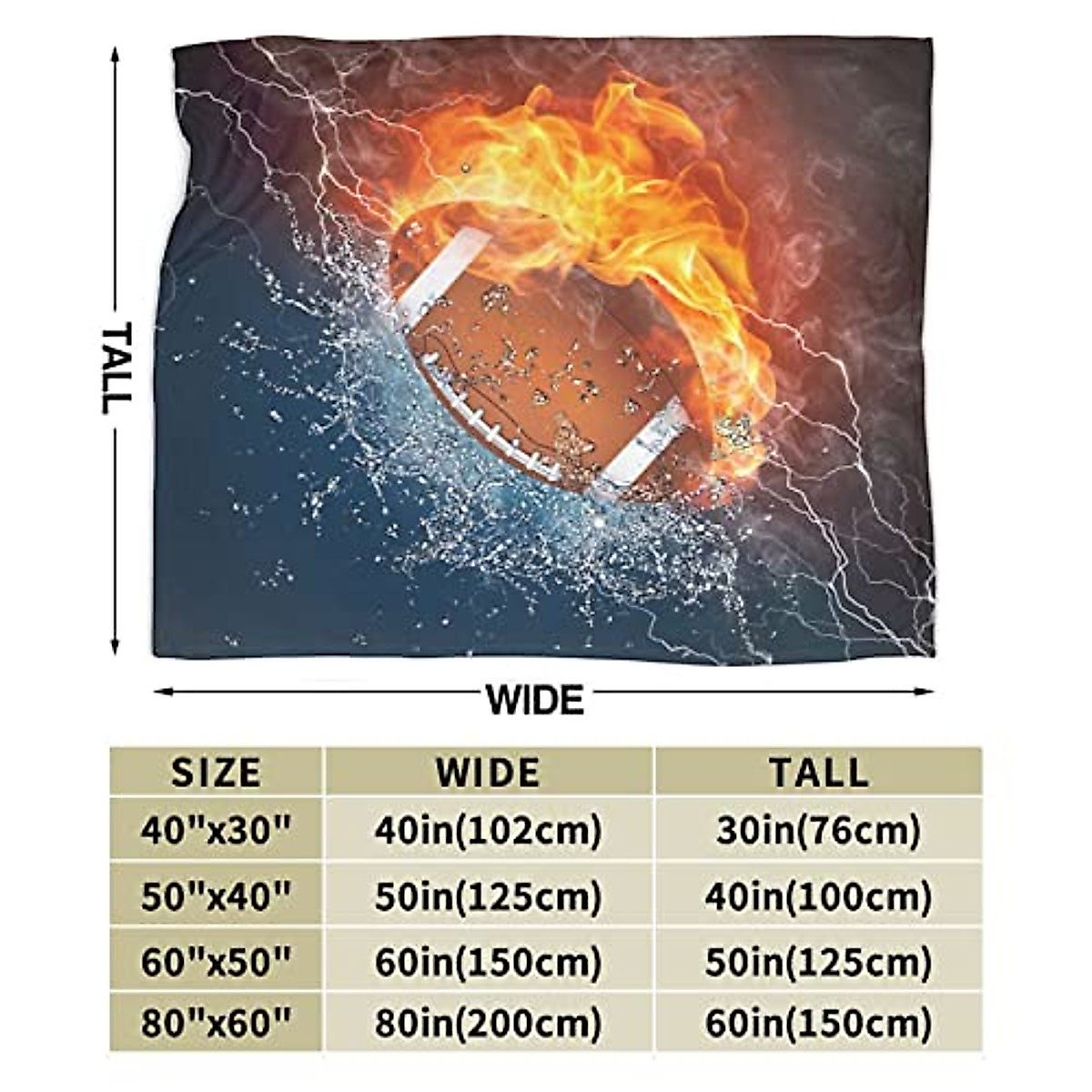 Football with Ice and Fire Blanket Flannel Fleece Throw Blanket Gifts for Bed Couch Sofa Chair 50"X40"