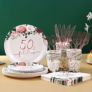 168pcs 50th Birthday Decorations-50th Birthday Plates and Napkins Party Supplies for Women 50th Birthday Party Decorations, Serves 24