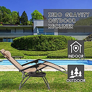 FDW Set of 2 Zero Gravity Chairs Lounge Chair with Pillow and Cup Holder Patio Outdoor Adjustable Dining Reclining Folding Chairs for Deck Patio Beach Yard